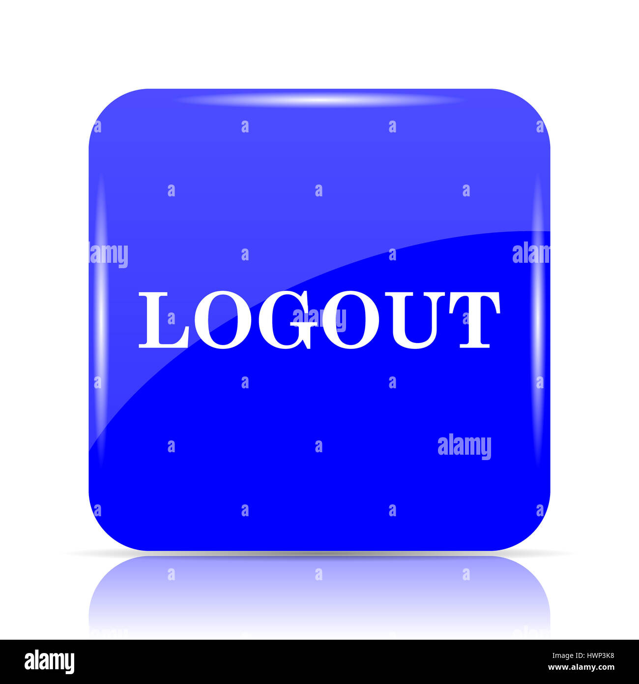 Logout icon, blue website button on white background Stock Photo - Alamy