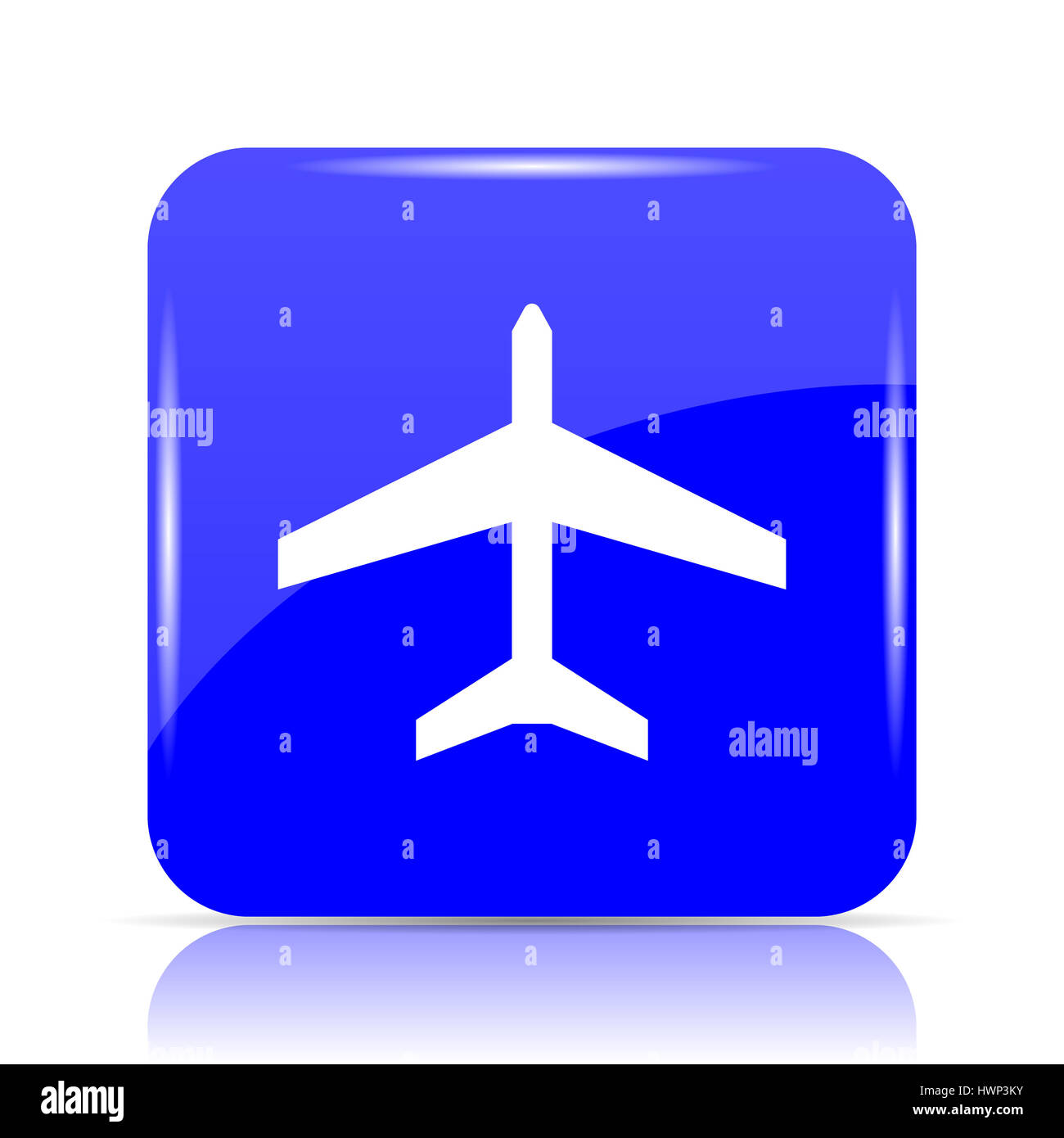 Plane icon, blue website button on white background Stock Photo - Alamy