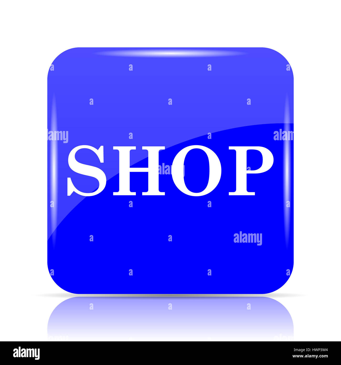 Shop icon, blue website button on white background Stock Photo - Alamy