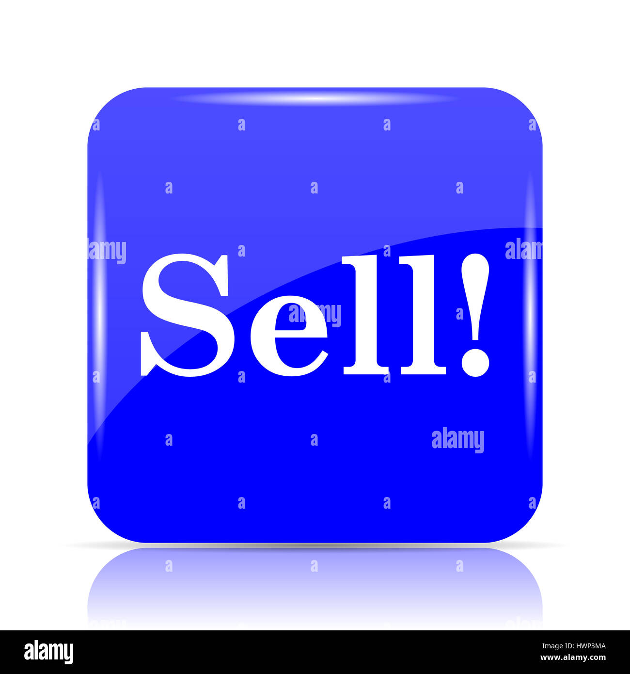 Sell icon, blue website button on white background Stock Photo - Alamy