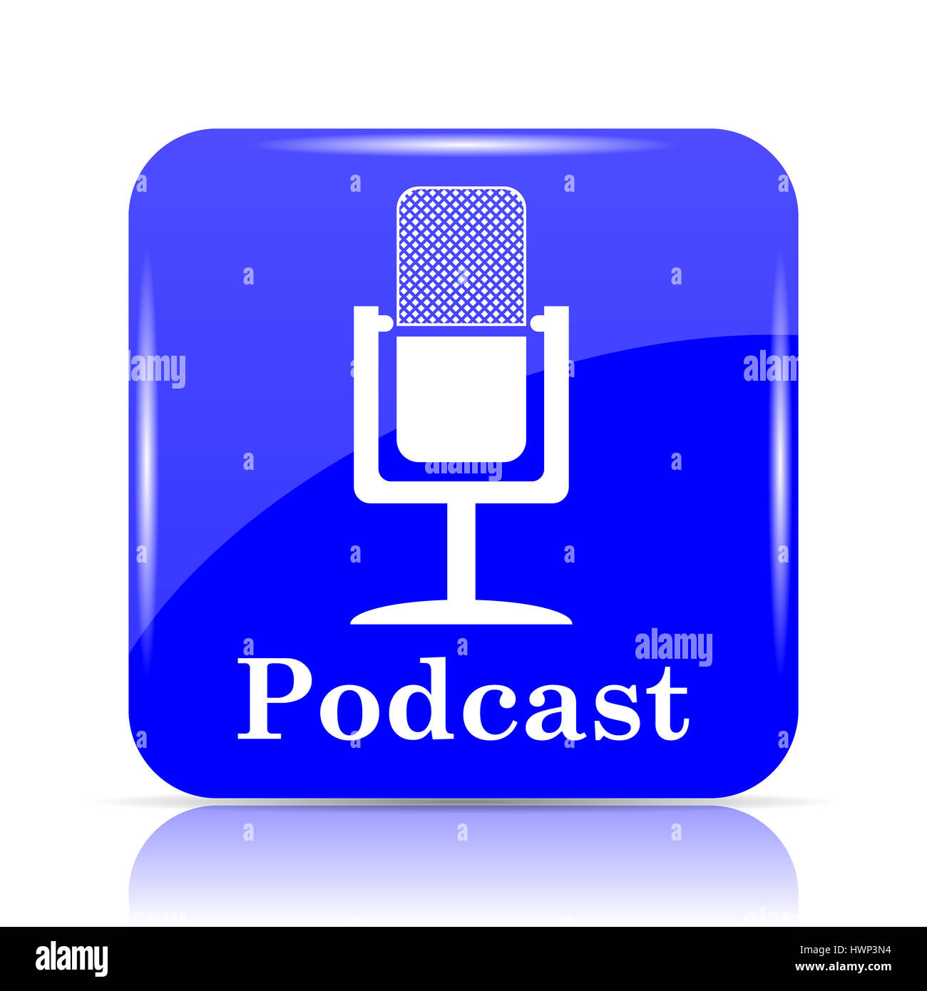 Podcast icon, blue website button on white background Stock Photo - Alamy