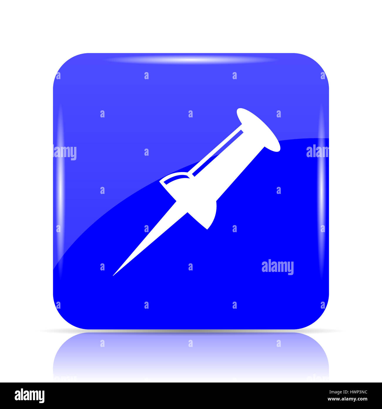 Pin icon, blue website button on white background Stock Photo - Alamy