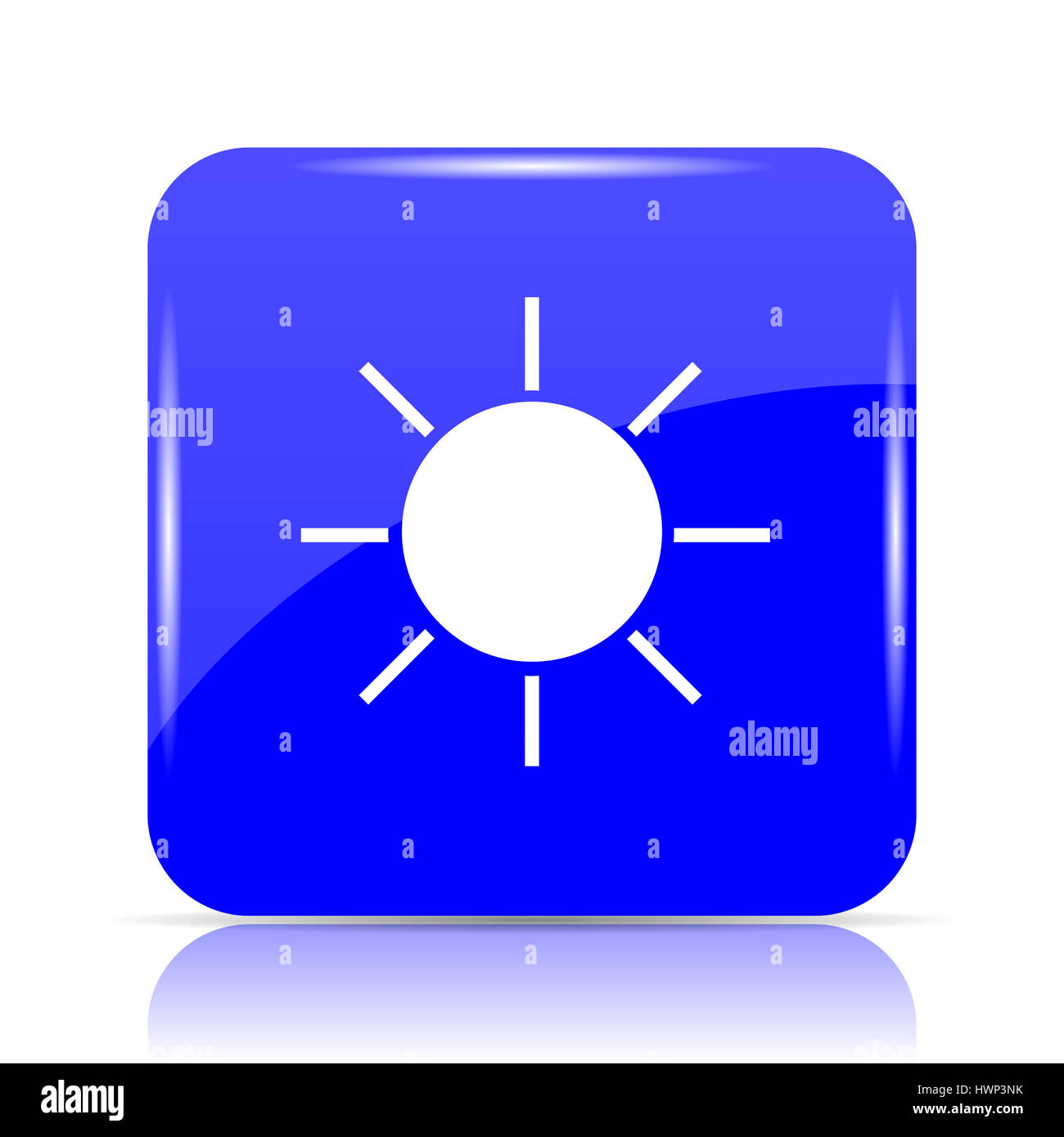Sun icon, blue website button on white background Stock Photo - Alamy
