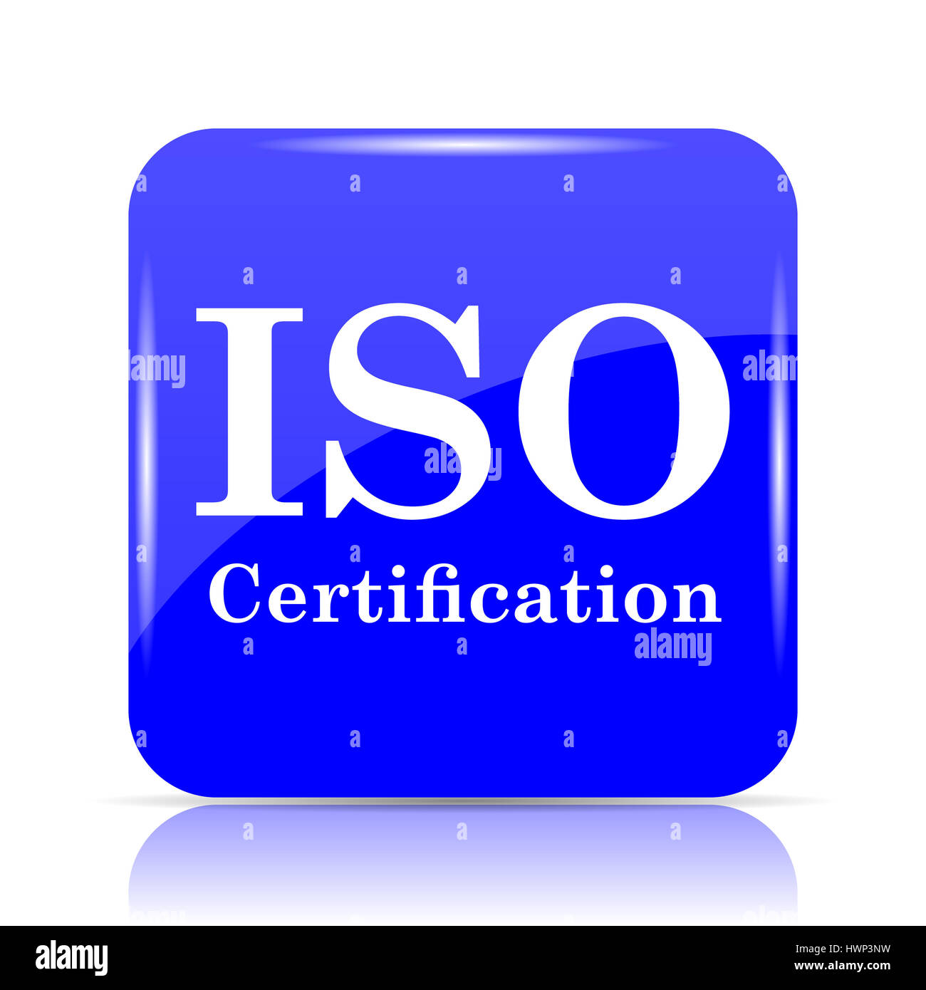 ISO certification icon, blue website button on white background Stock ...