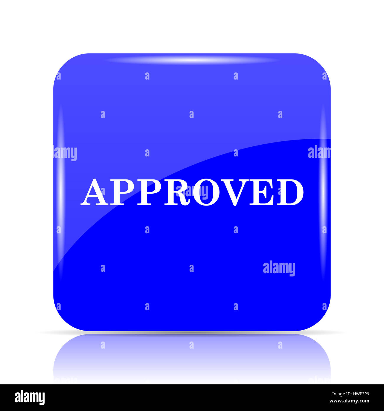 Approved icon, blue website button on white background Stock Photo - Alamy
