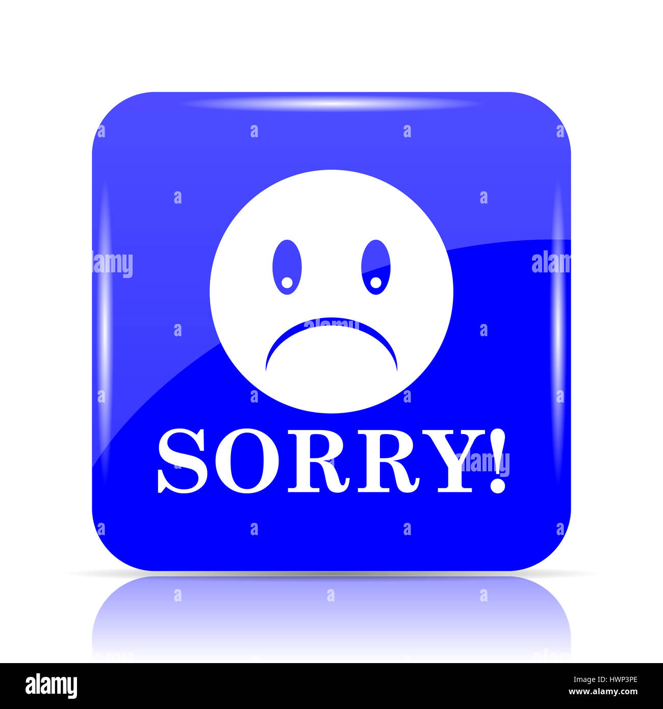 Sorry icon, blue website button on white background Stock Photo - Alamy