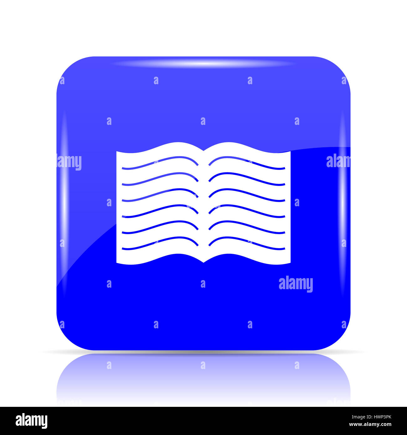 Book icon, blue website button on white background Stock Photo - Alamy