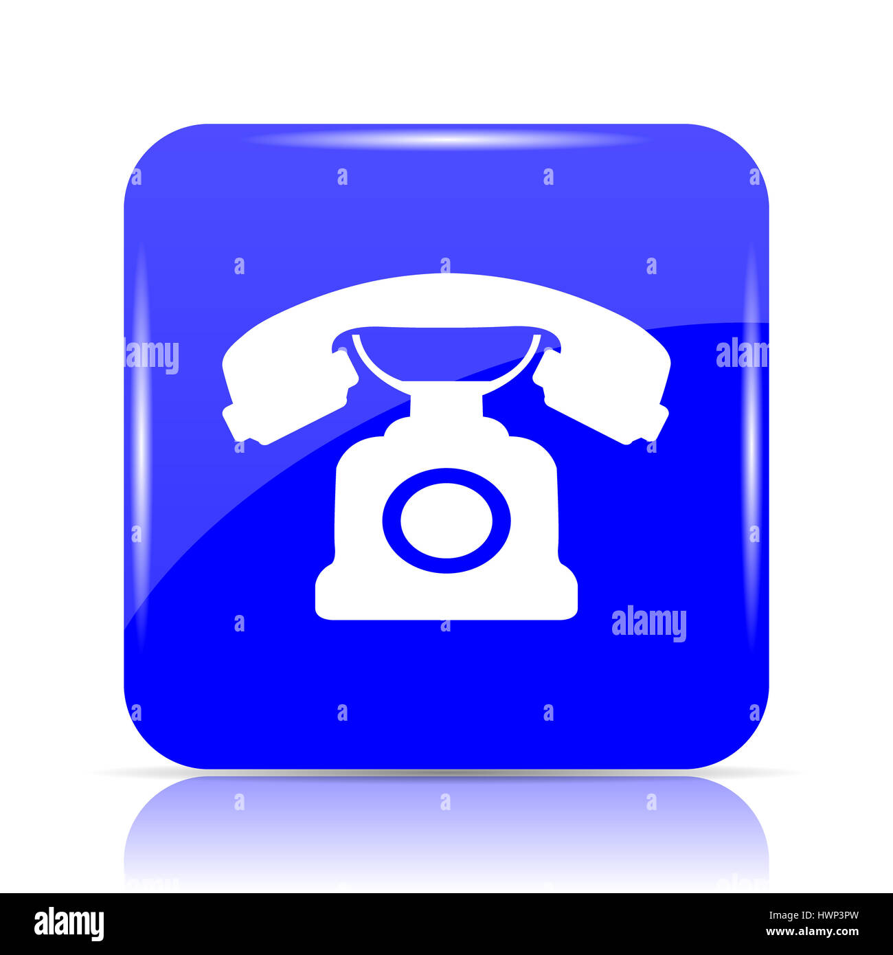 Phone icon, blue website button on white background Stock Photo - Alamy