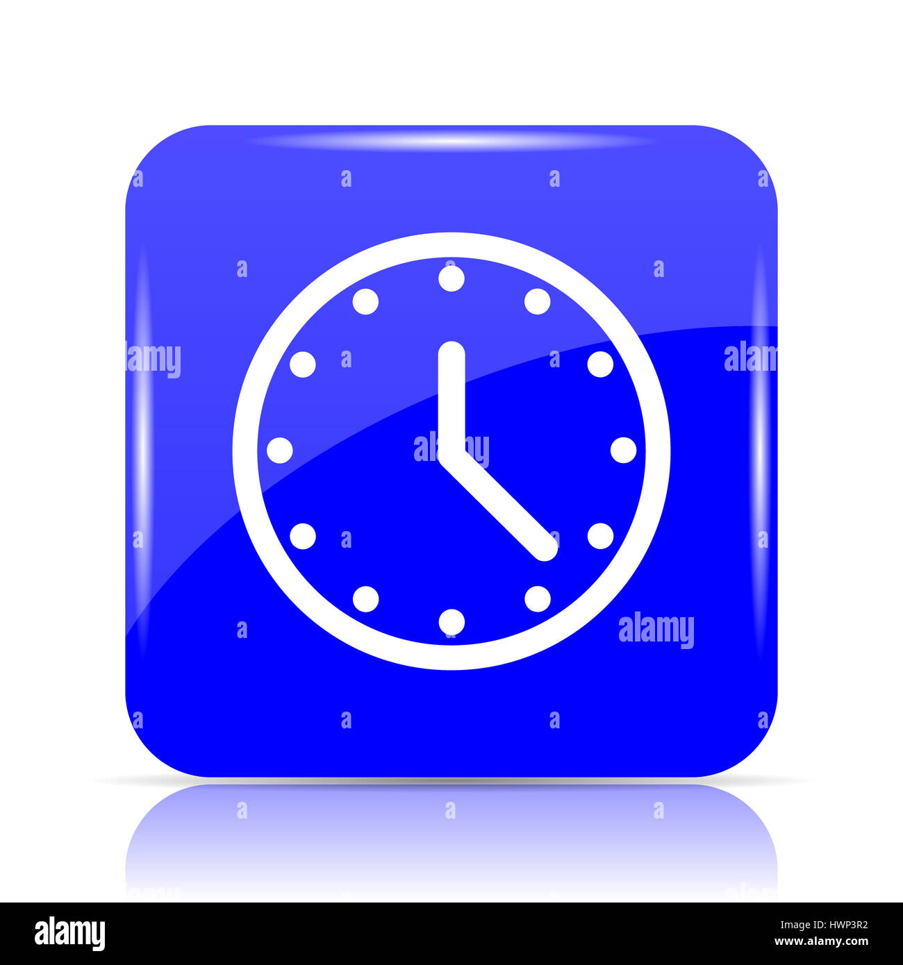 Clock icon, blue website button on white background Stock Photo - Alamy