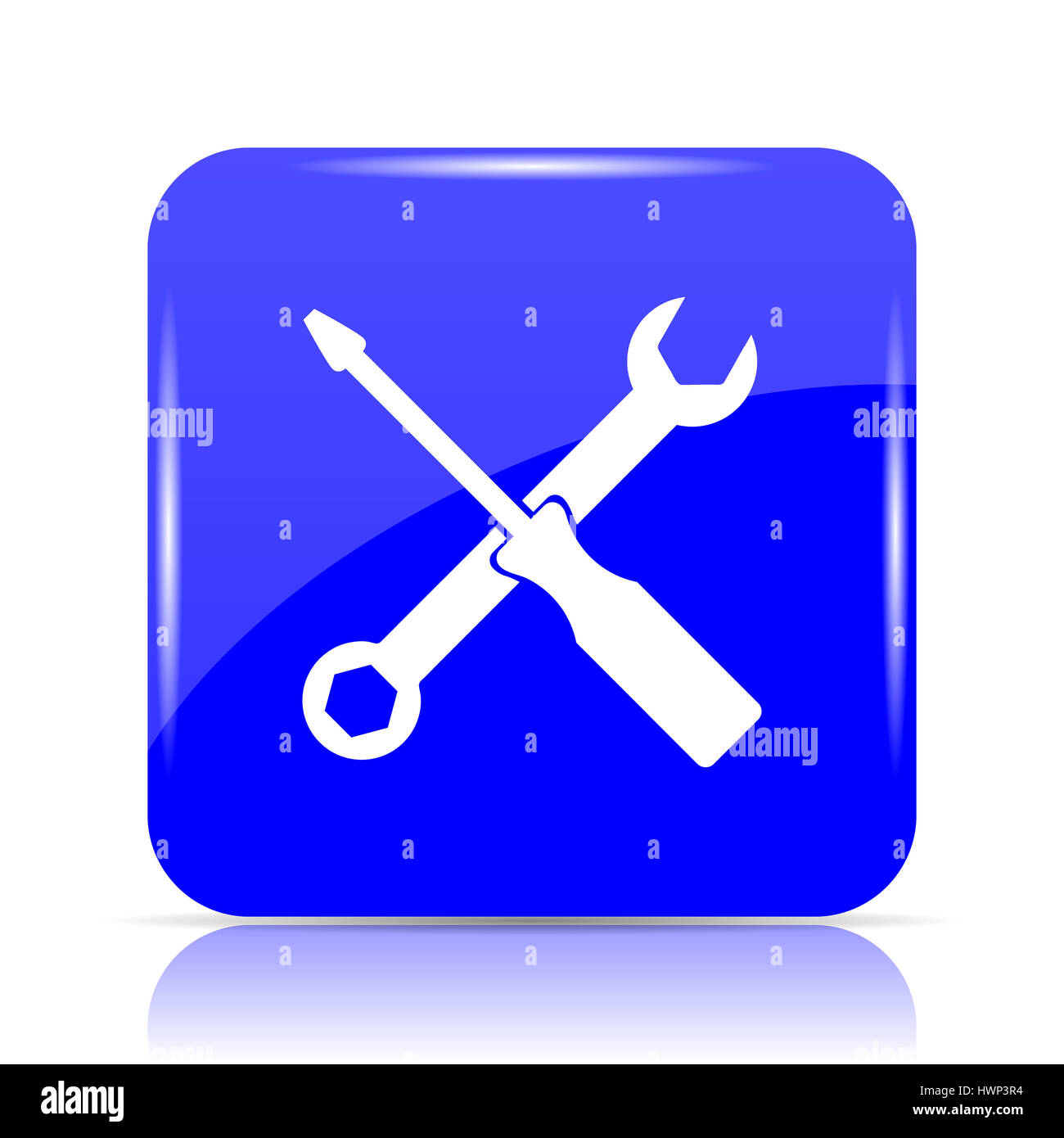 Tools icon, blue website button on white background Stock Photo - Alamy