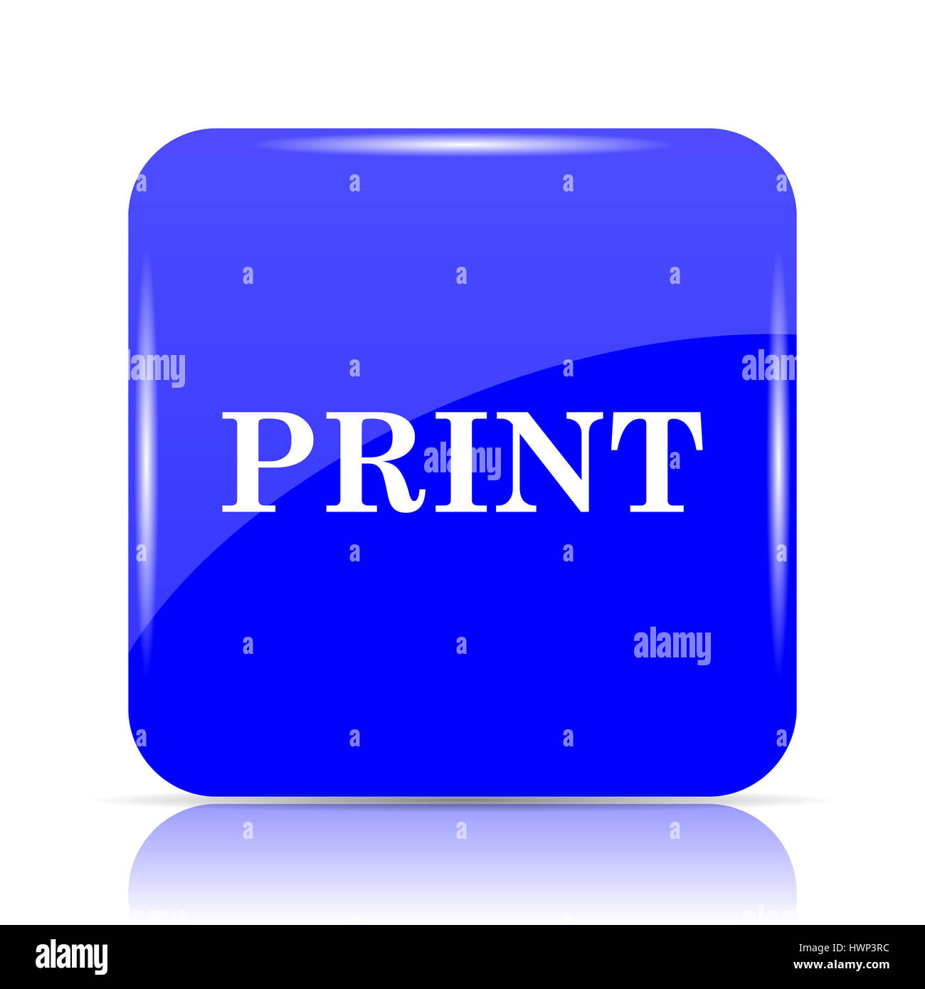 Print icon, blue website button on white background Stock Photo - Alamy