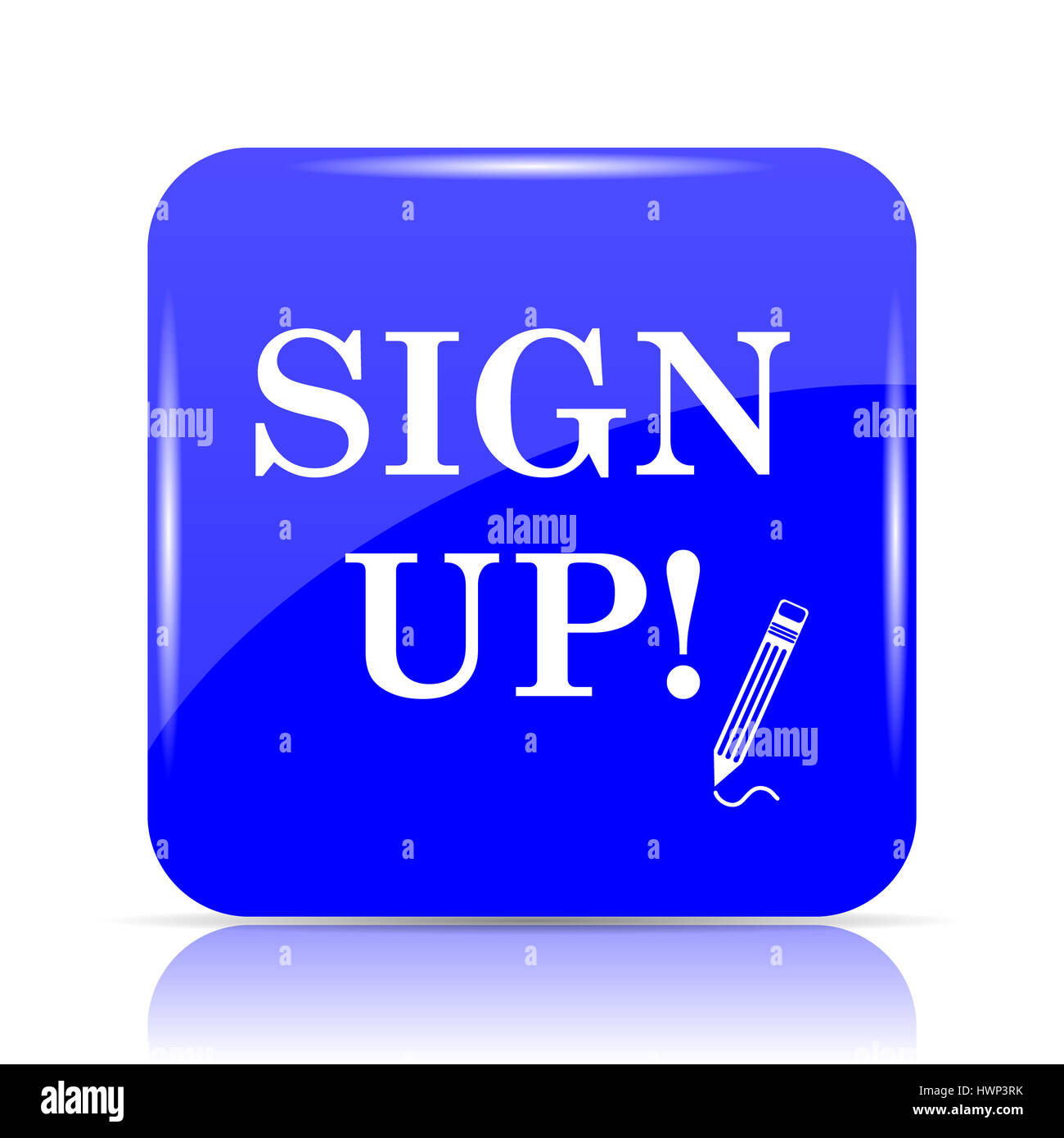 Sign up icon, blue website button on white background Stock Photo - Alamy