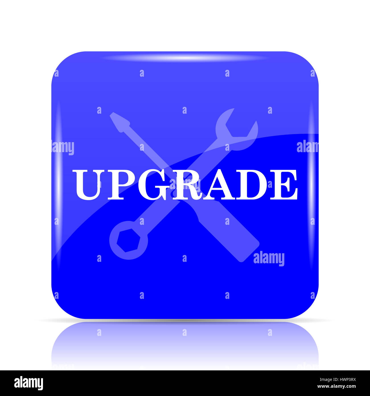 Upgrade icon, blue website button on white background Stock Photo - Alamy