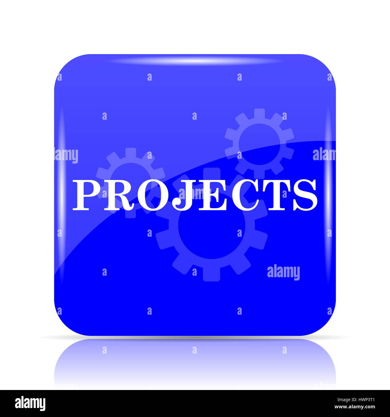 Projects icon, blue website button on white background Stock Photo - Alamy
