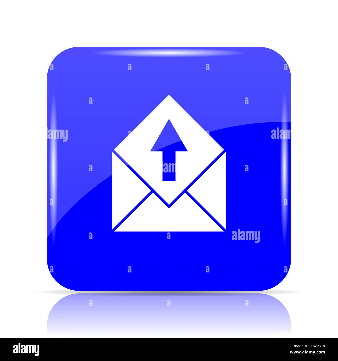 Send e-mail icon, blue website button on white background Stock Photo ...