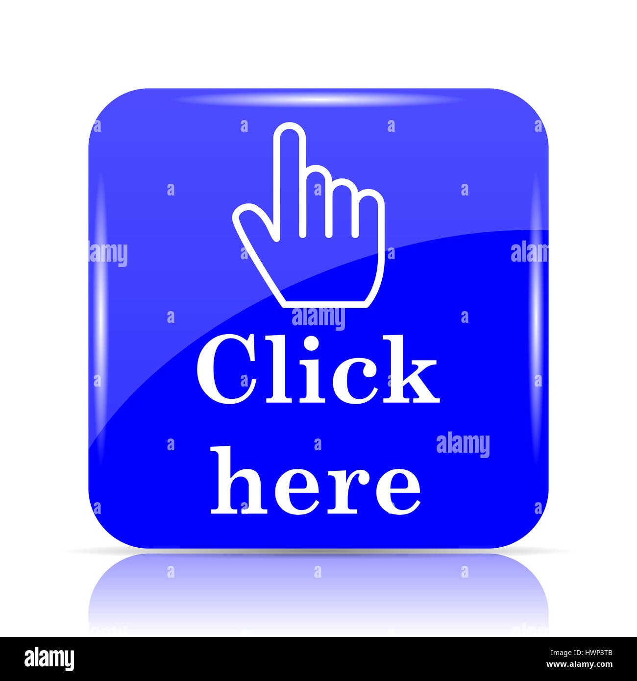 Click here icon, blue website button on white background Stock Photo ...