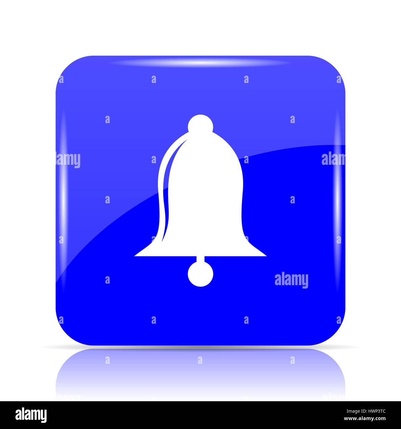 Bell icon, blue website button on white background Stock Photo - Alamy