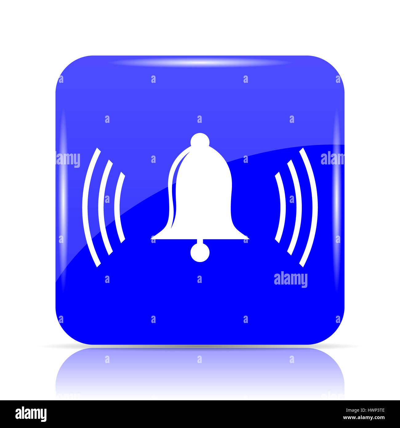 Bell icon, blue website button on white background Stock Photo - Alamy