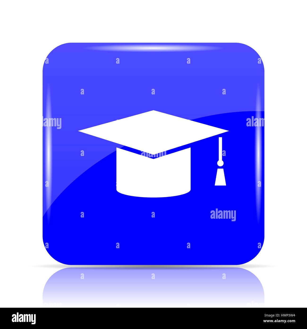 Graduation icon, blue website button on white background Stock Photo ...
