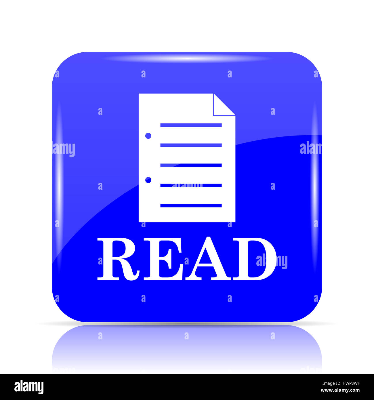Read icon, blue website button on white background Stock Photo - Alamy