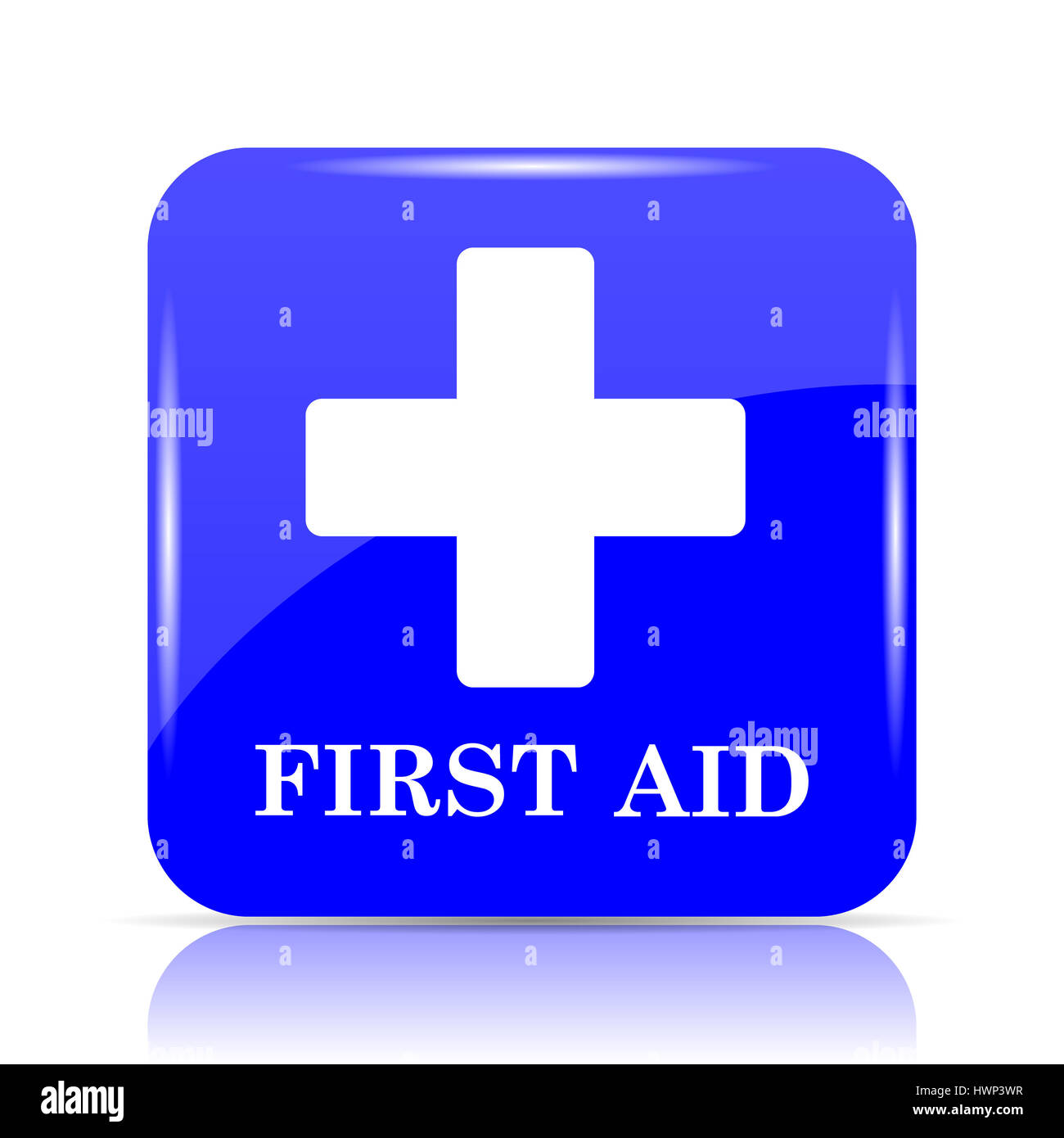 First aid icon, blue website button on white background Stock Photo - Alamy