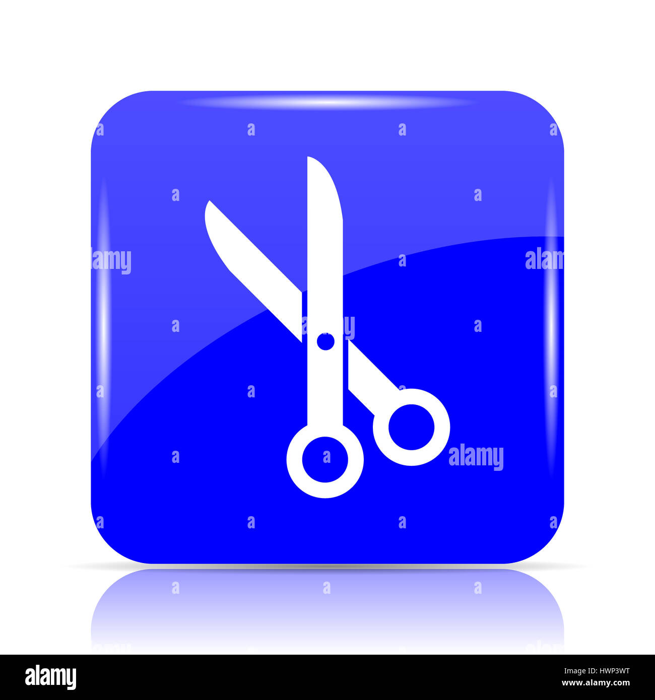 Cut icon, blue website button on white background Stock Photo - Alamy