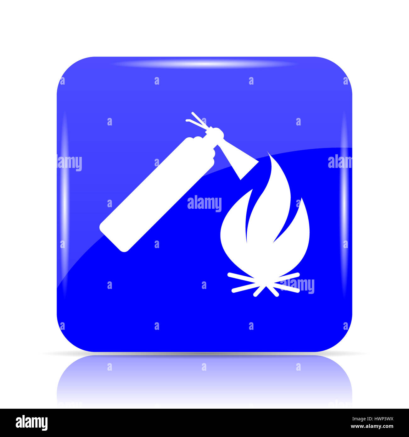 Fire icon, blue website button on white background Stock Photo - Alamy