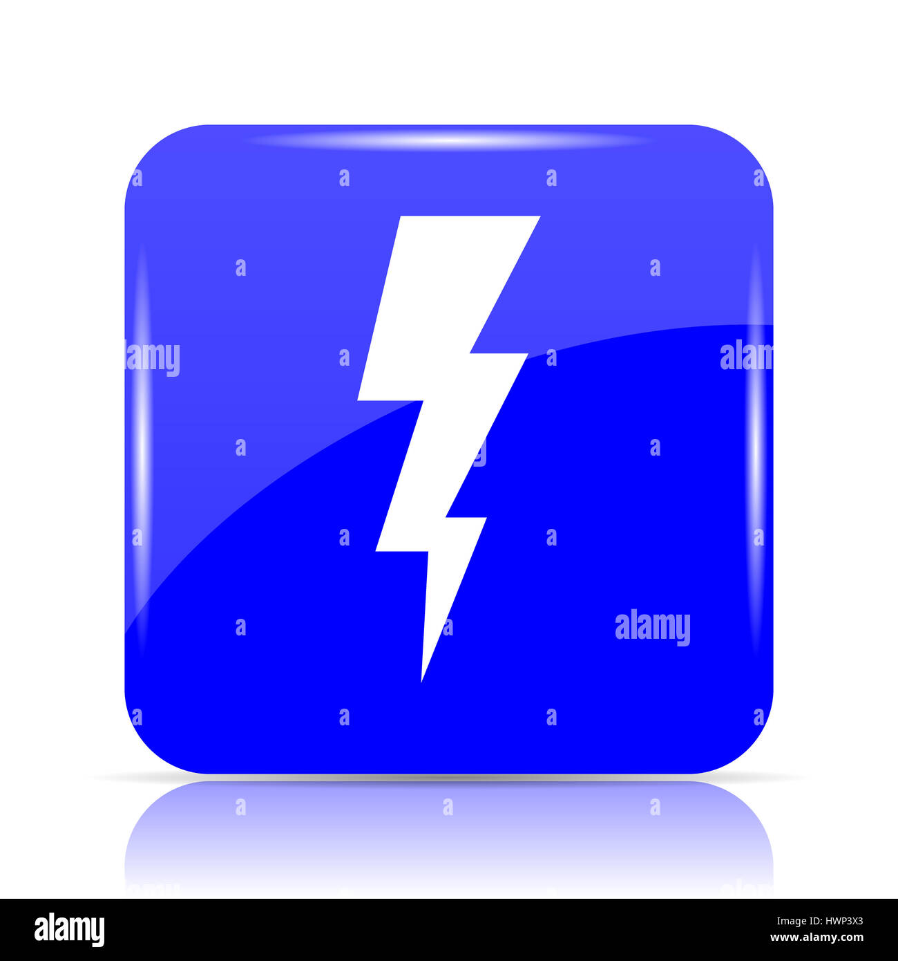 Lightning icon, blue website button on white background Stock Photo - Alamy