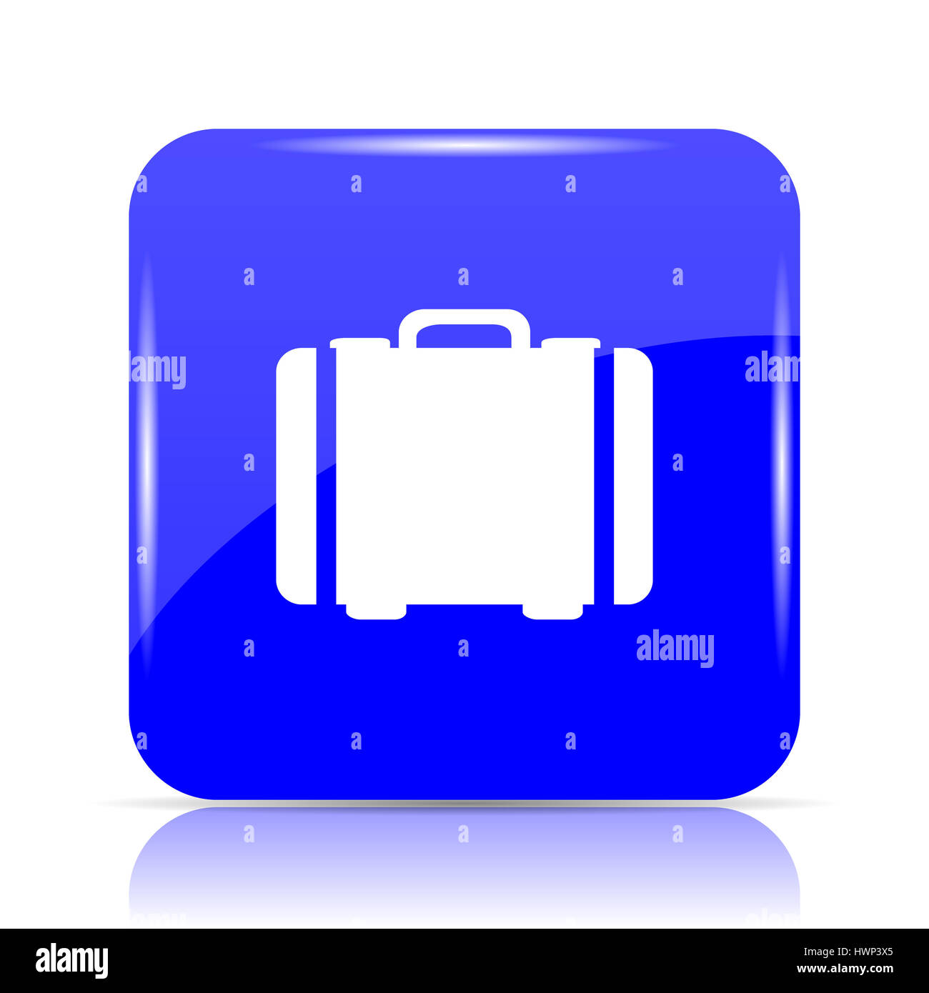 Suitcase icon, blue website button on white background Stock Photo - Alamy