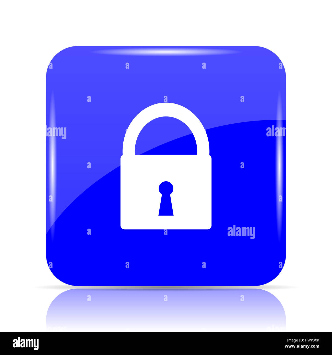 Lock icon, blue website button on white background Stock Photo - Alamy
