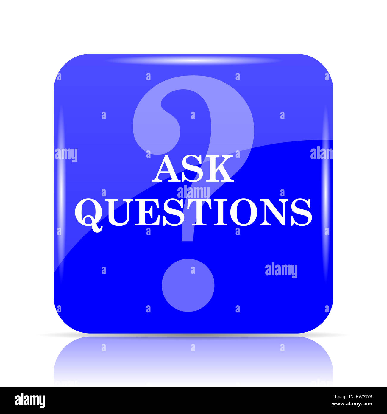 Ask questions icon, blue website button on white background Stock Photo ...