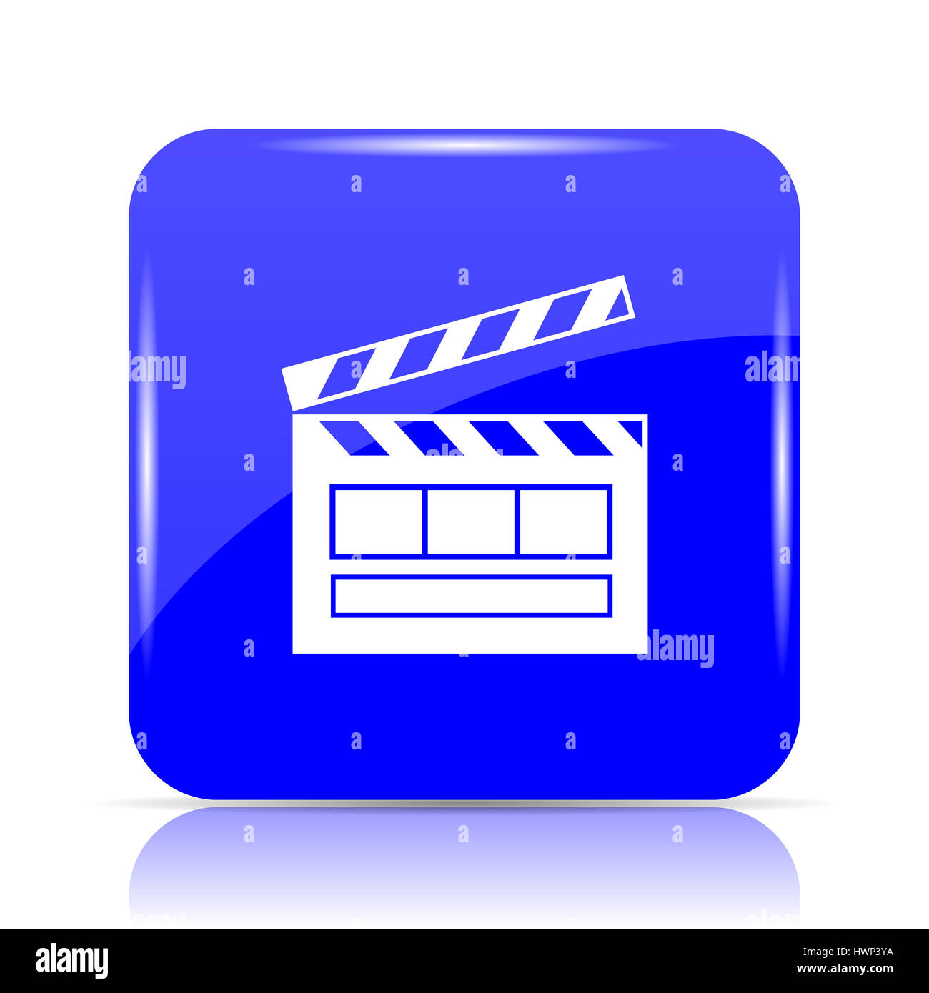 Movie icon, blue website button on white background Stock Photo - Alamy