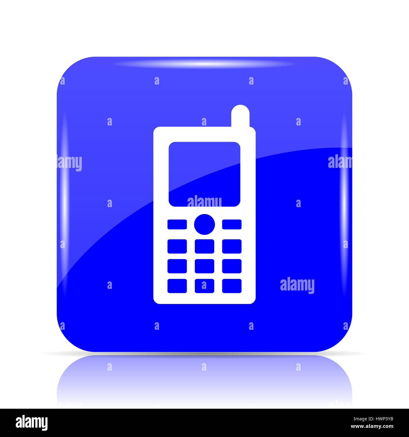 Mobile phone icon, blue website button on white background Stock Photo ...