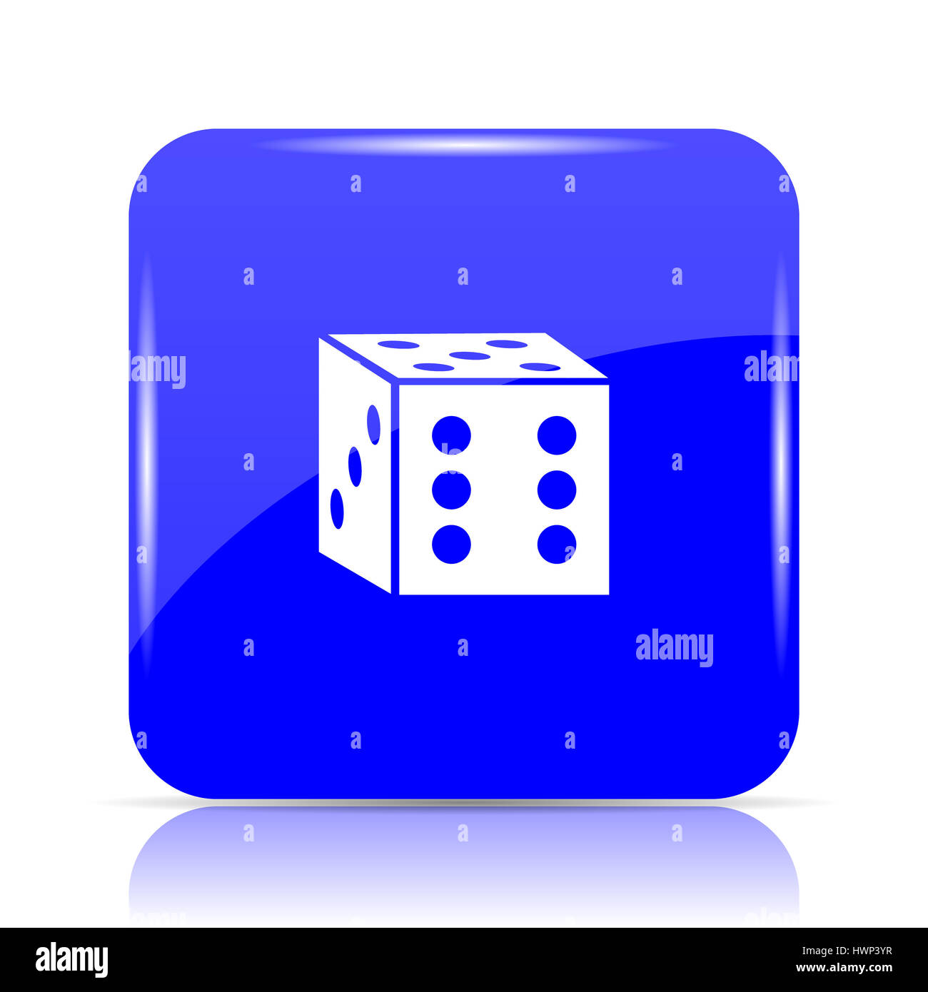 Dice icon, blue website button on white background Stock Photo - Alamy