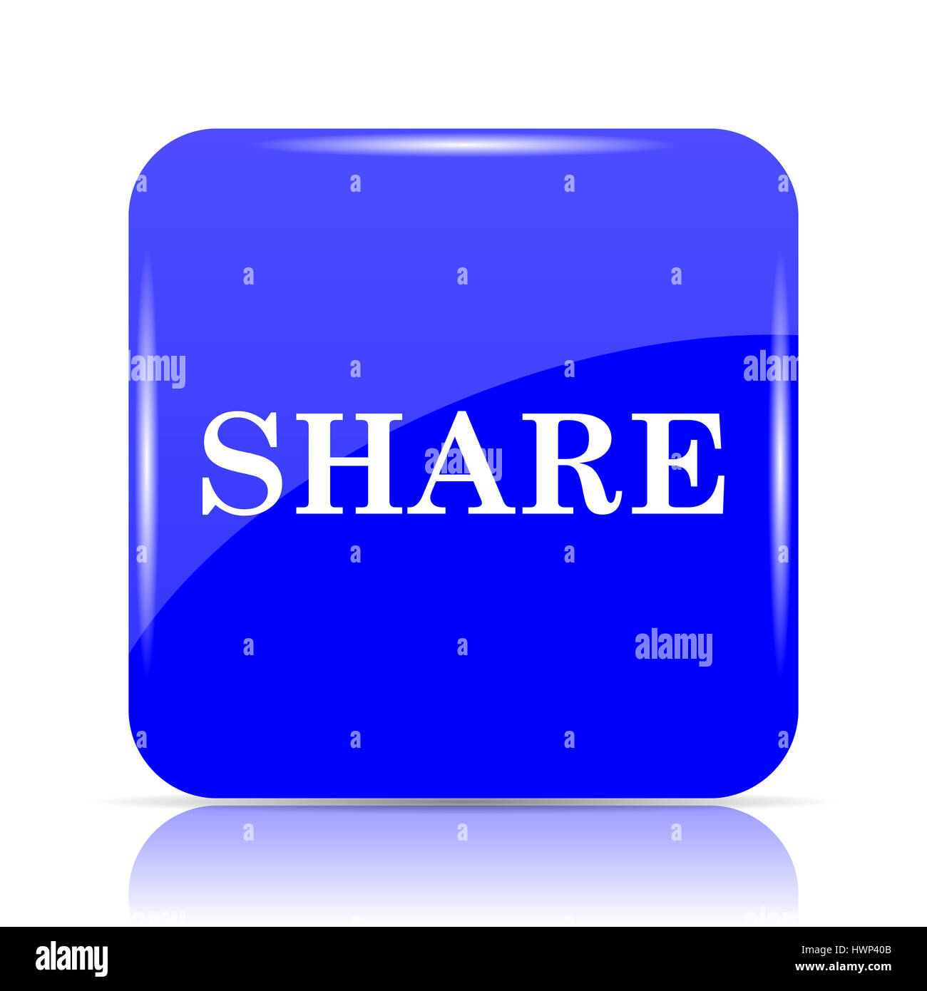 Share icon, blue website button on white background Stock Photo - Alamy
