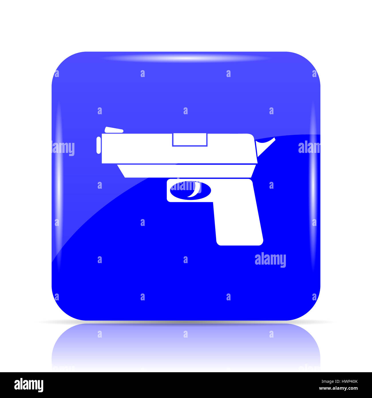 Gun icon, blue website button on white background Stock Photo - Alamy