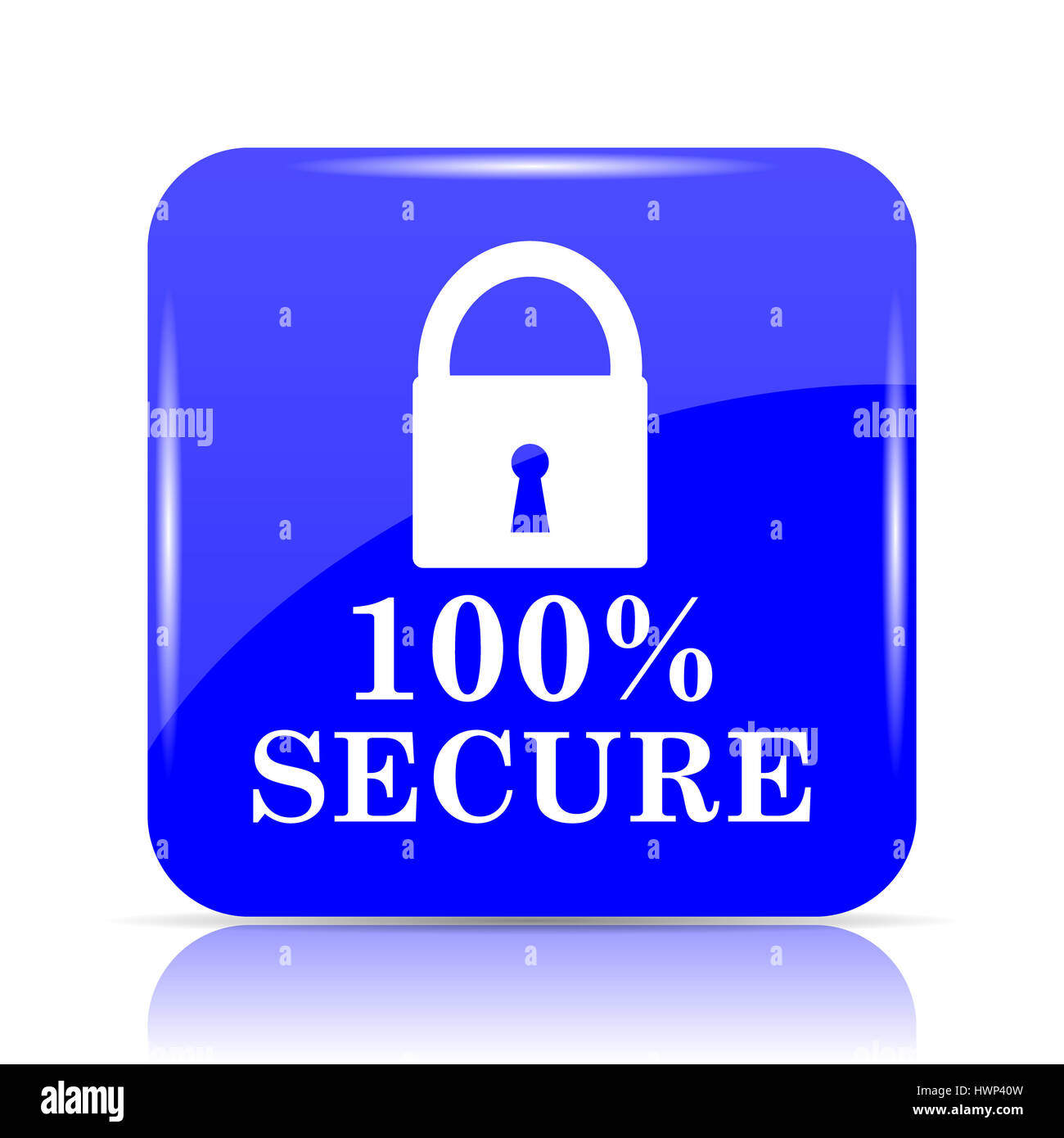 100 percent secure icon, blue website button on white background Stock ...