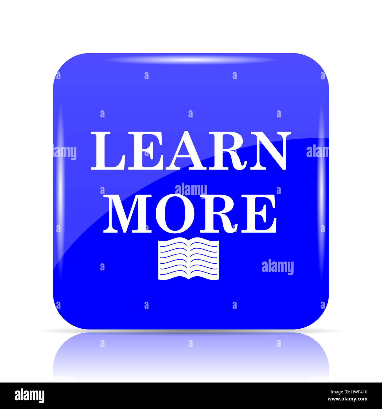 Learn more icon, blue website button on white background Stock Photo ...