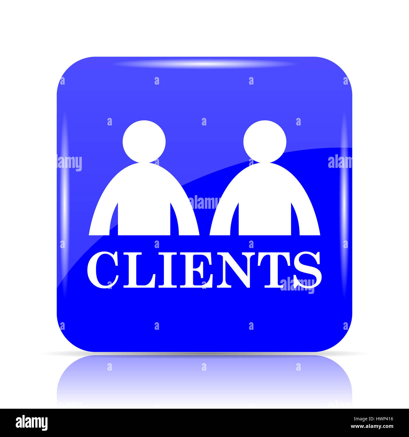 Clients icon, blue website button on white background Stock Photo - Alamy