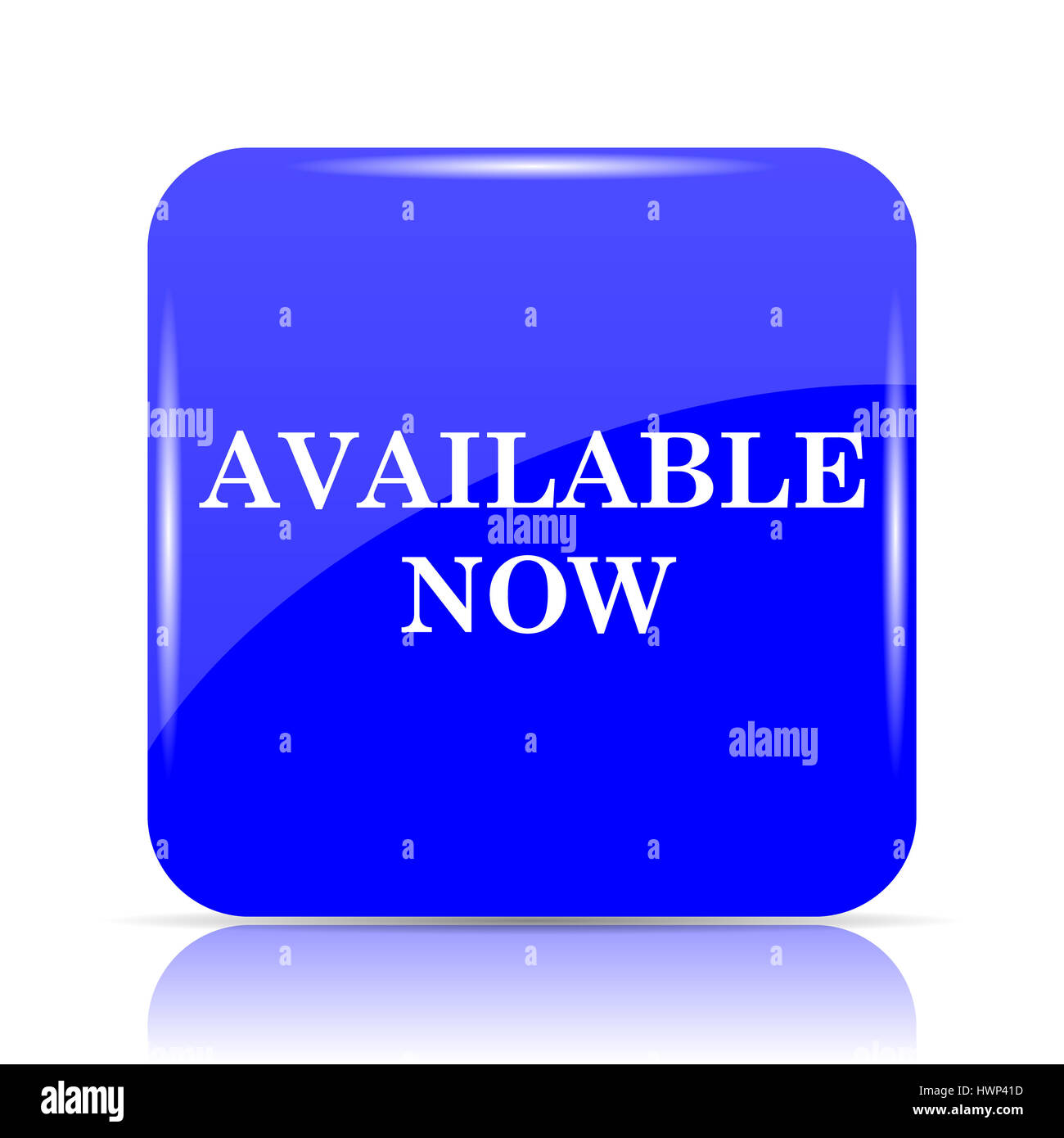 Available now icon, blue website button on white background Stock Photo ...