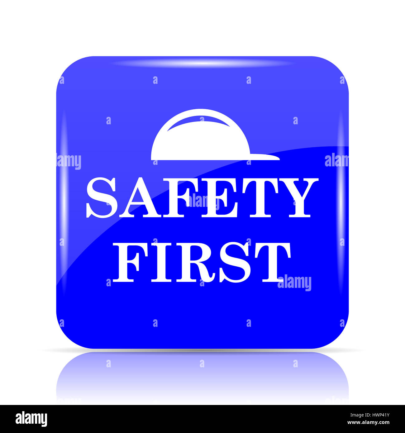 Safety first icon, blue website button on white background Stock Photo ...