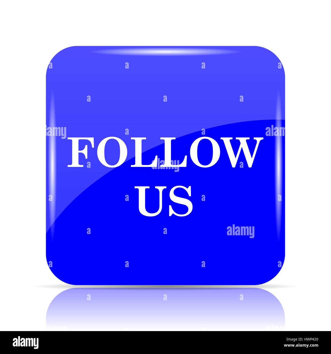 Follow us icon, blue website button on white background Stock Photo - Alamy