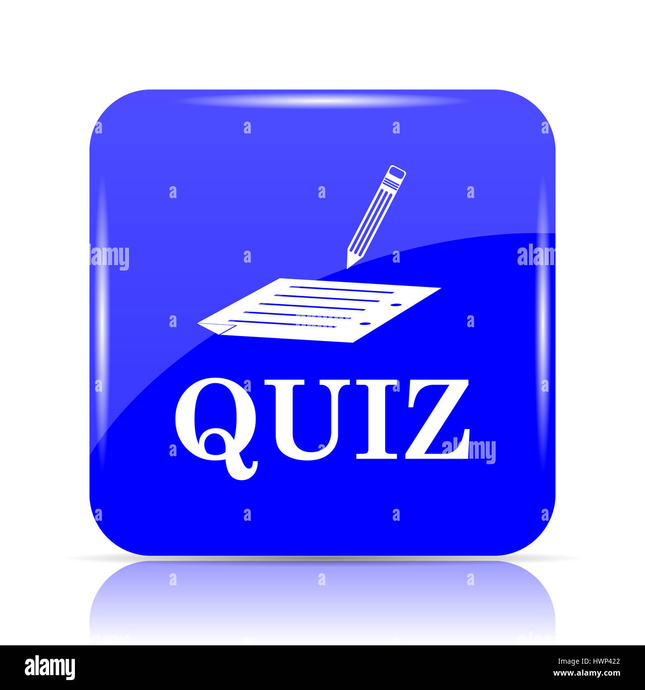 Quiz icon, blue website button on white background Stock Photo - Alamy