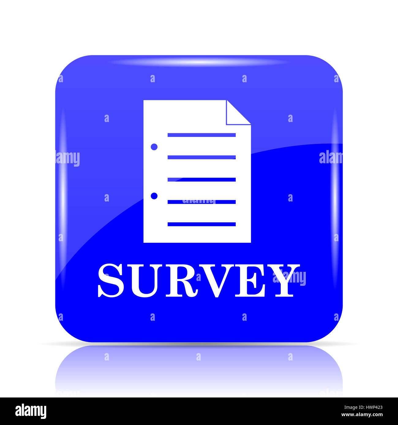 Survey icon, blue website button on white background Stock Photo - Alamy
