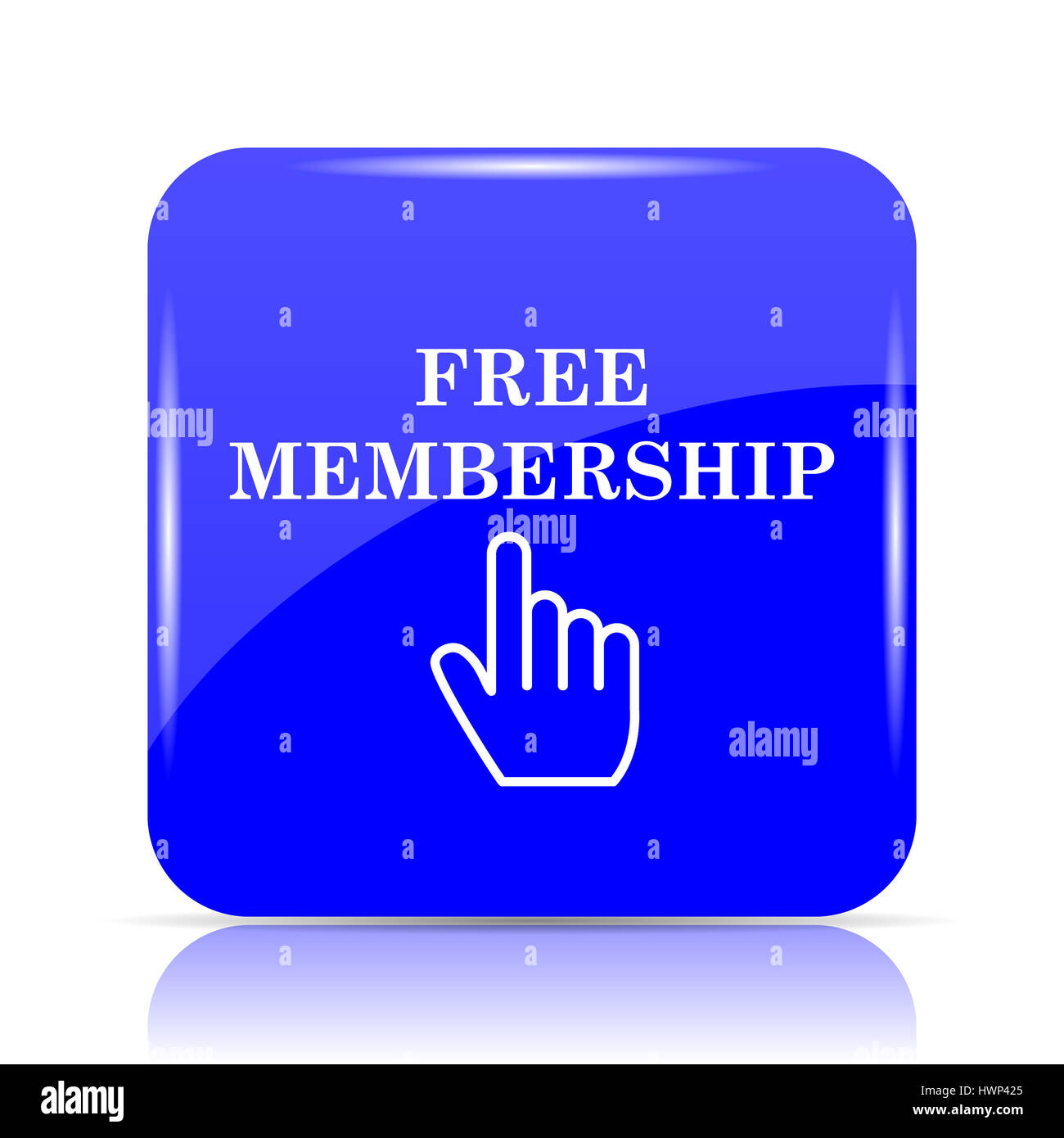 Free membership icon, blue website button on white background Stock ...