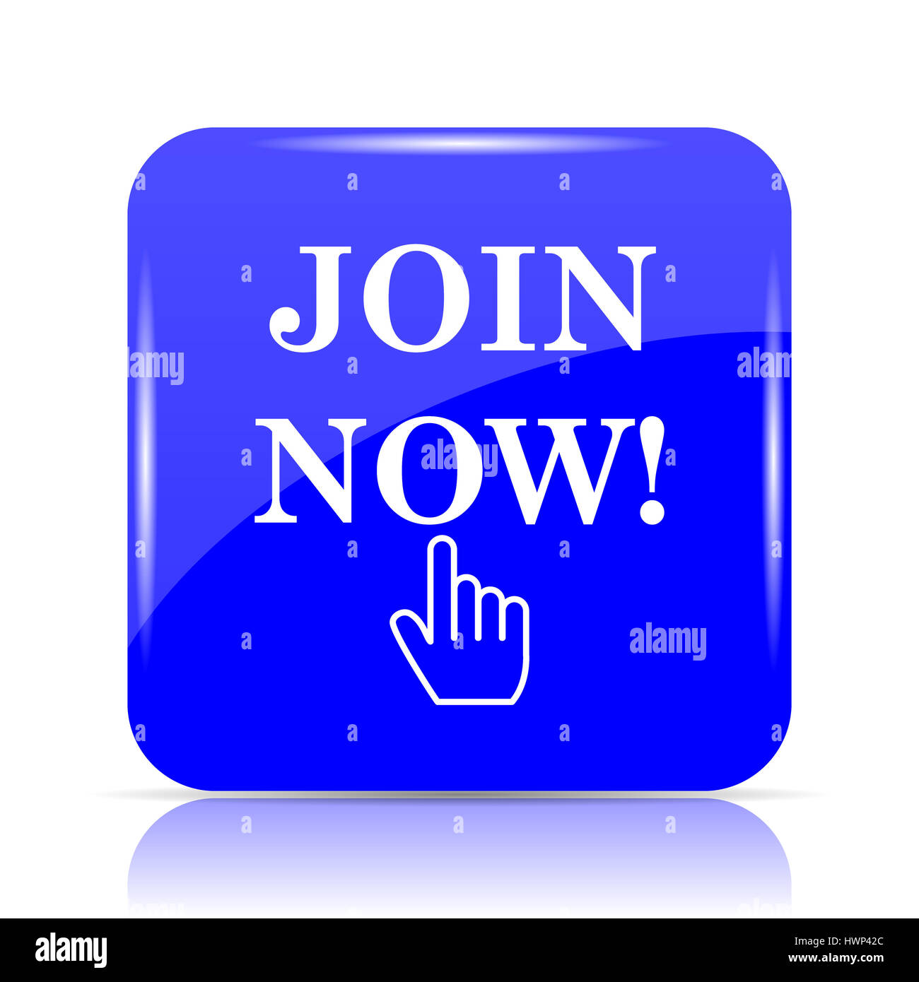 Join now icon, blue website button on white background Stock Photo - Alamy