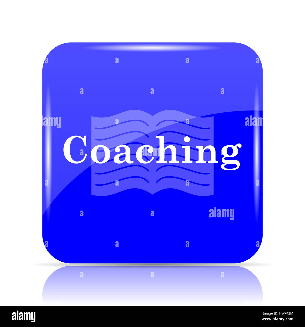 Coaching icon, blue website button on white background Stock Photo - Alamy