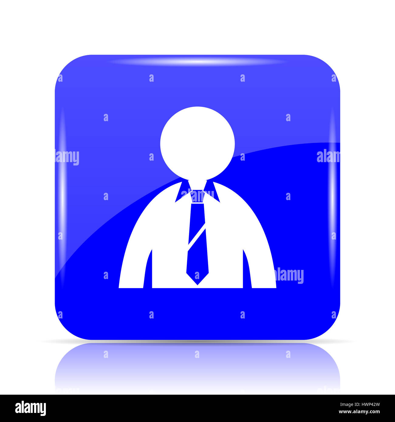 Business man icon, blue website button on white background Stock Photo ...
