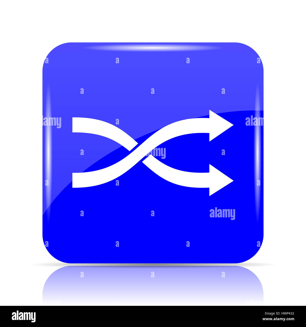 Shuffle icon, blue website button on white background Stock Photo - Alamy