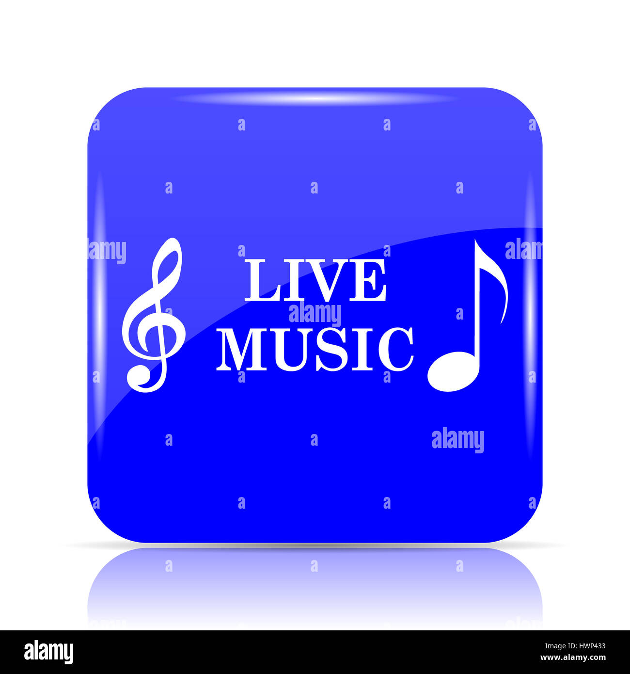 Live music icon, blue website button on white background Stock Photo ...